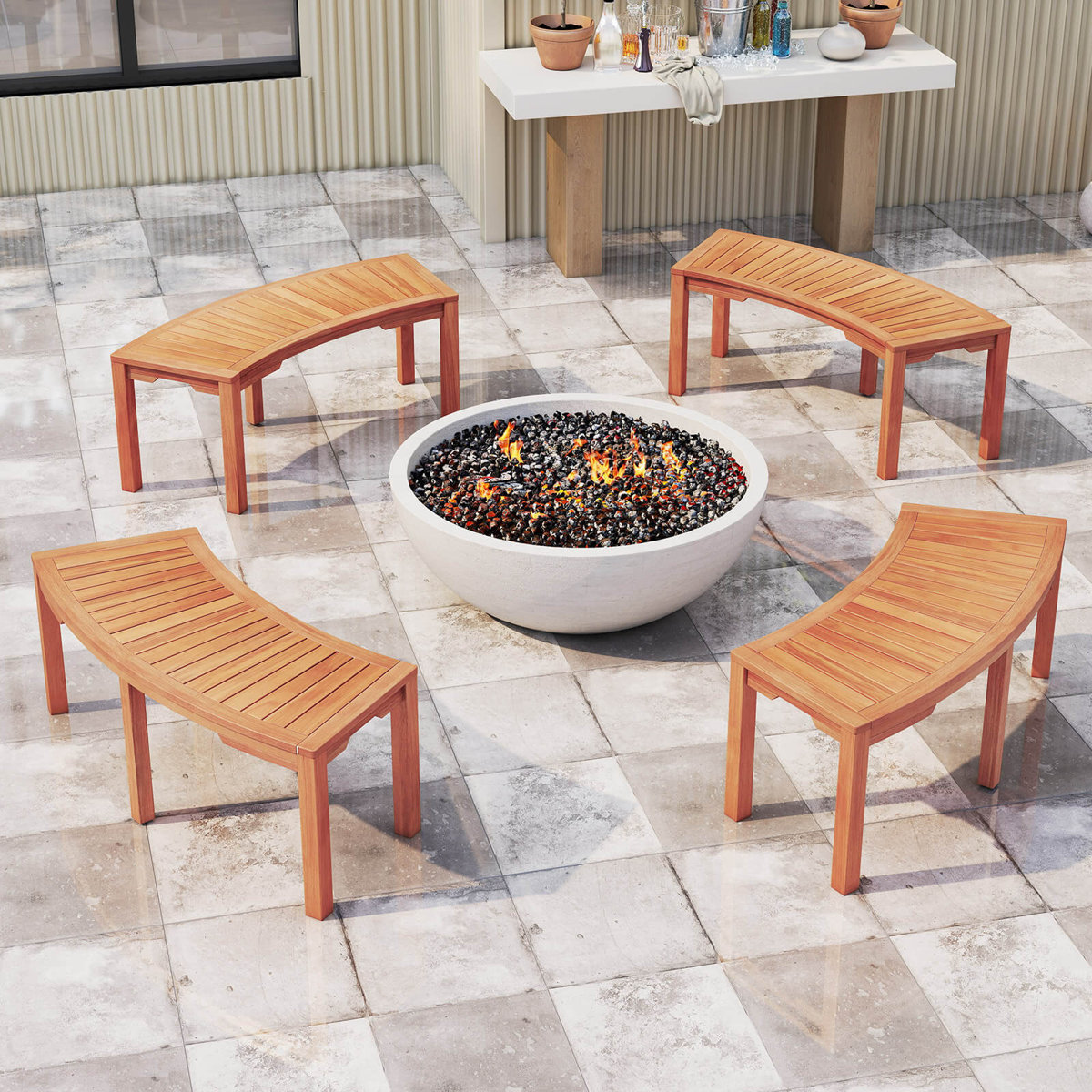 One Allium Way® 4 Pcs Outdoor Curved Bench With Slatted Seat Wrap Around Tree Bench 2-person ...